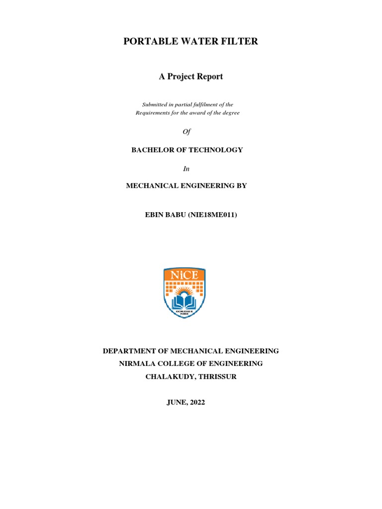 Portable Water Filter: A Project Report | PDF | Water Purification ...