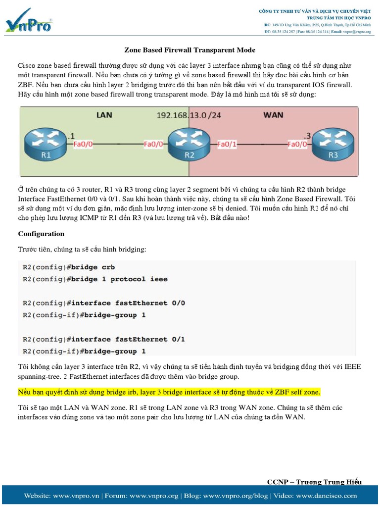 Zone Based Firewall Transparent Mode | PDF