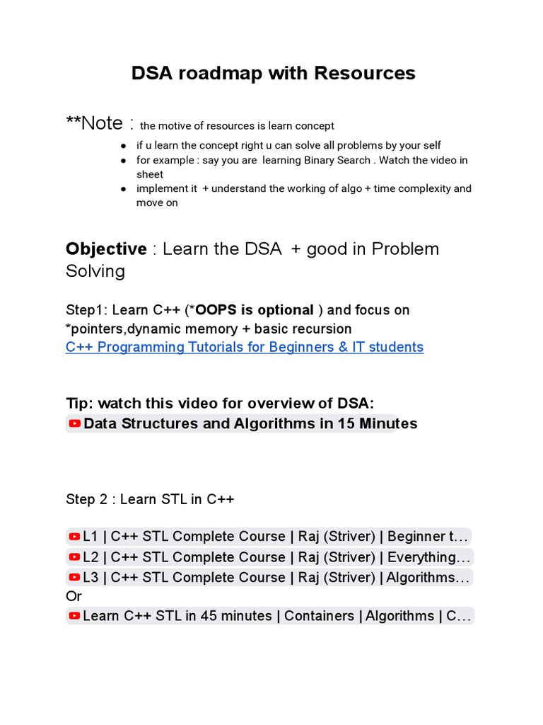 DSA Roadmap Sheet | PDF | C++ | Time Complexity DSA Roadmap Sheet | PDF | C++ | Time Complexity