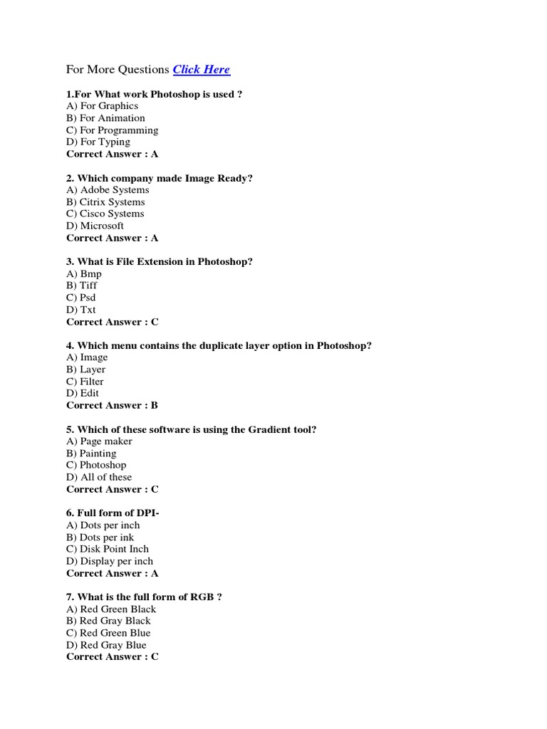 MCQ On Photoshop | PDF | Games & Activities