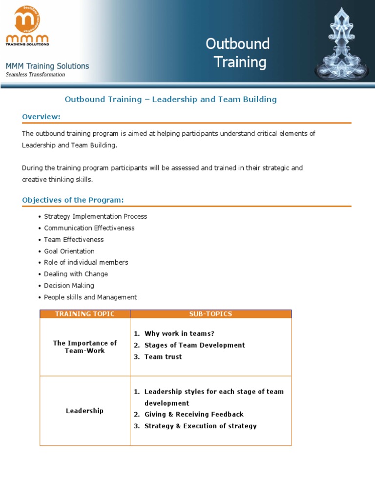 Outbound Training - Leadership and Team Building | PDF | Leadership ...