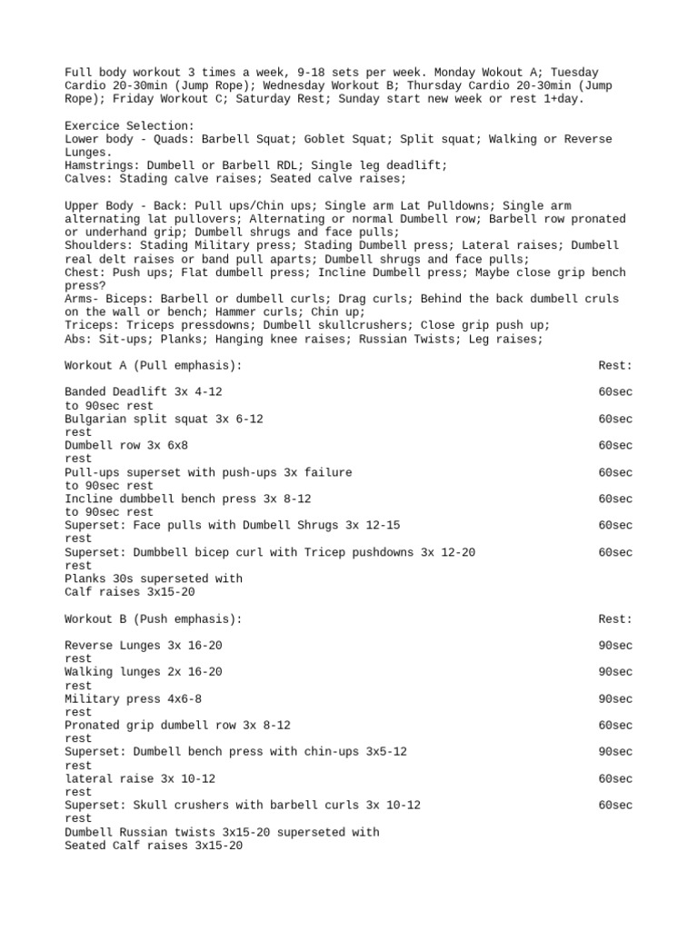 3 Times A Week Full Body Workout | PDF | Musculoskeletal System | Hobbies