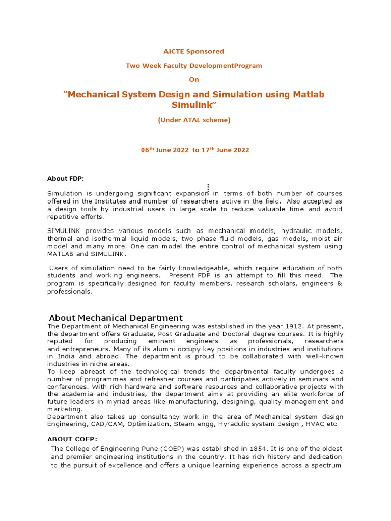FDP Matlab Simulink Schedule | PDF | Engineering