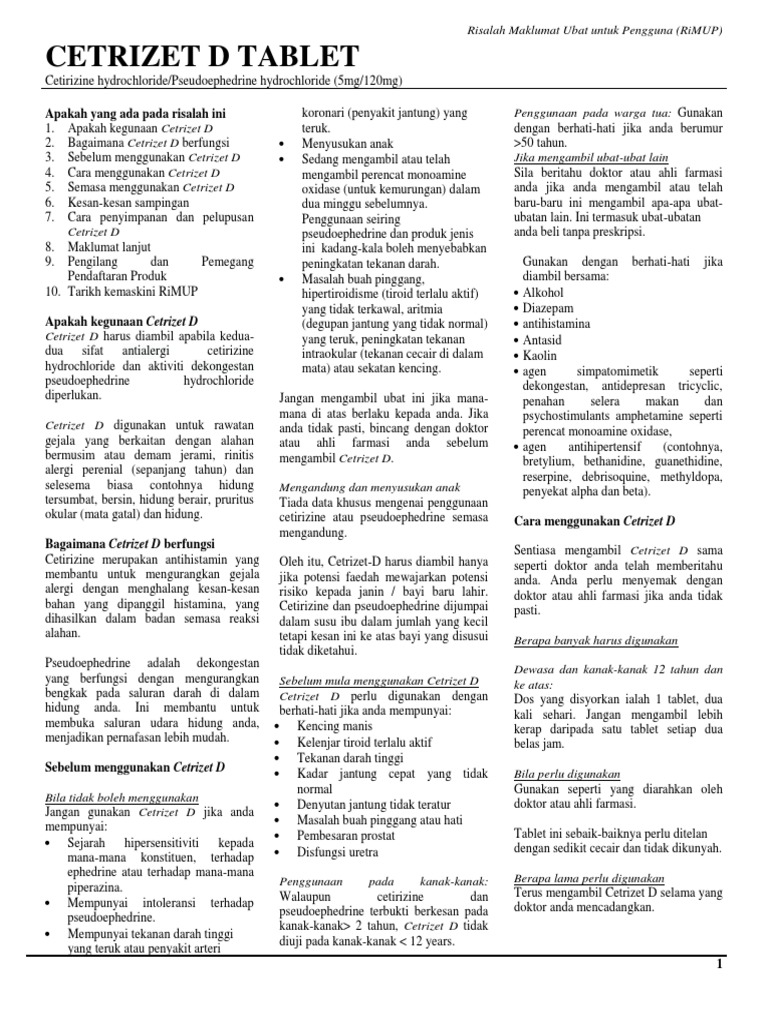 Cetrizet D Tablet Cetirizine Hydrochloride PAHANG PHARMACY SDN. BHD ...