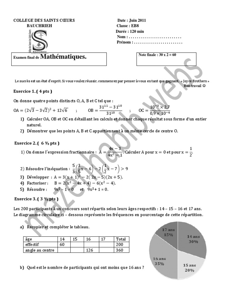 Final Eb8 Maths 2011 | PDF | Triangle | Cercle
