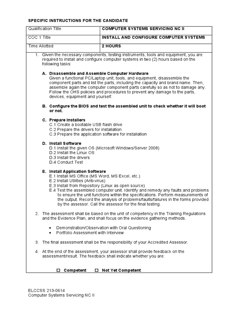 Specific Instructions For The Candidate | PDF | Installation (Computer ...
