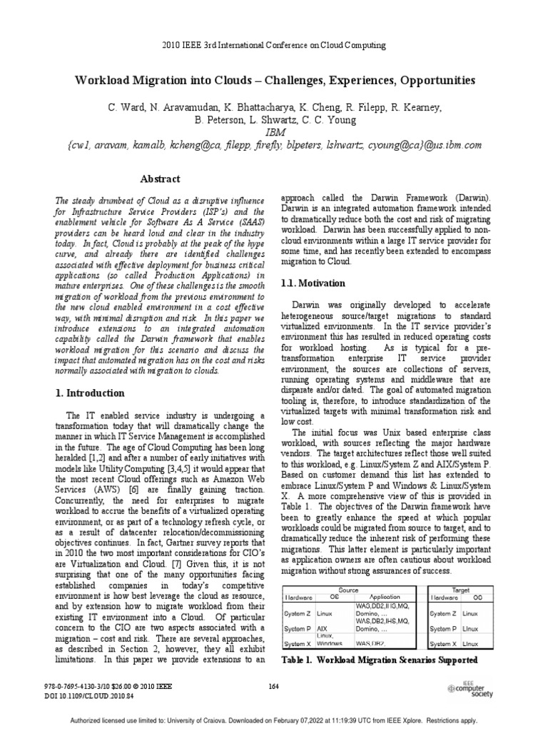 Workload Migration Into Clouds - Challenges, Experiences, Opportunities ...