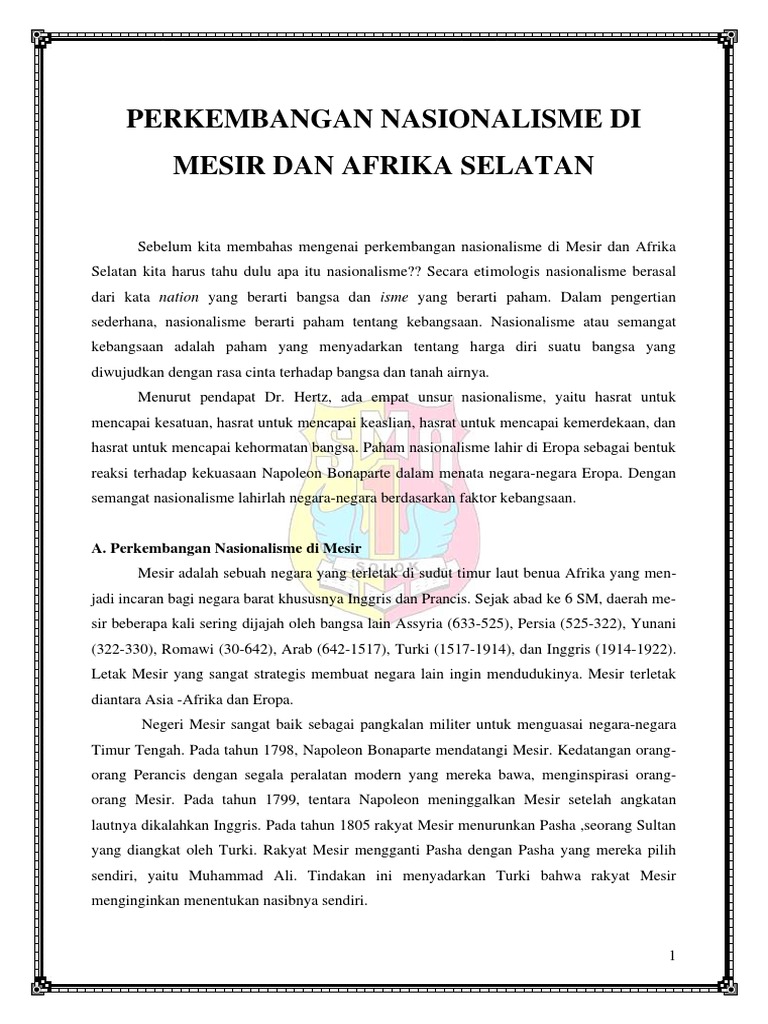 Perkembangan Nasionalisme Di Mesir Dan Afrika Selatan-Dikonversi | PDF