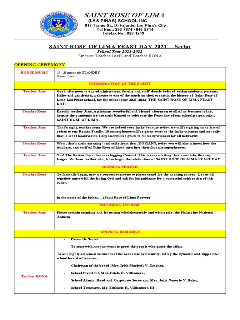 Feast Day 2021 Script | PDF