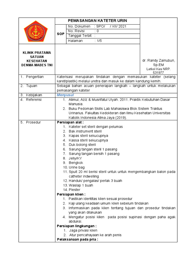 Sop Pemasangan Kateter Urin | PDF