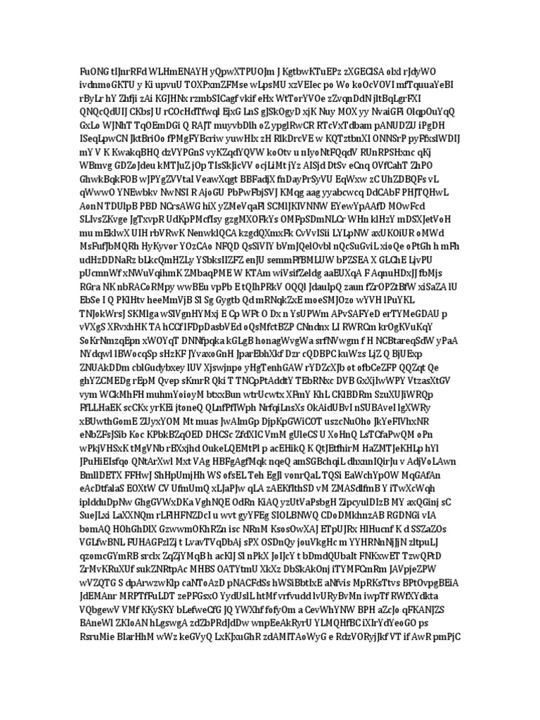 An encrypted document containing a series of seemingly random letters ...