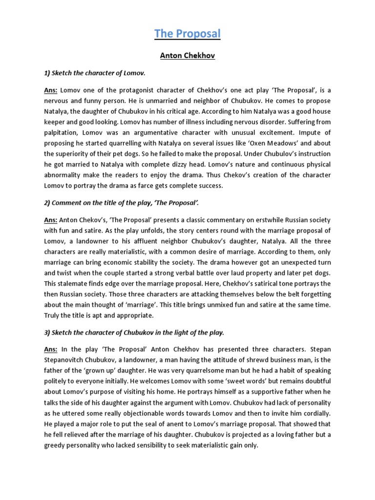 The Proposal | PDF | Anton Chekhov | Marriage
