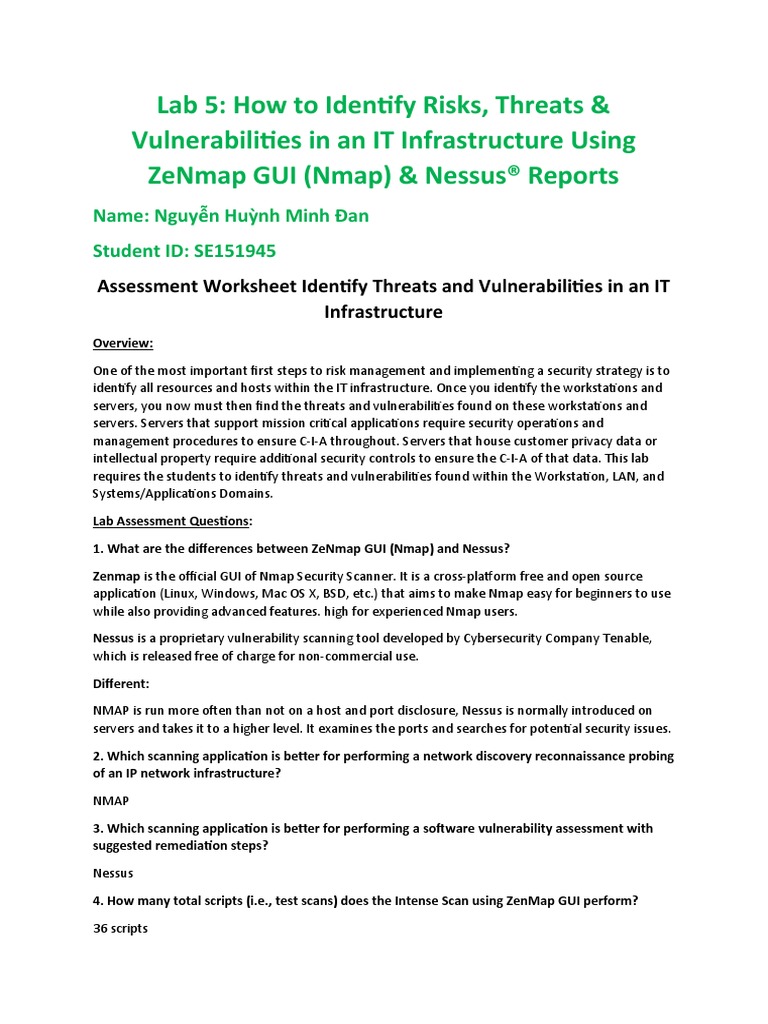 Lab 5: How To Identify Risks, Threats & Vulnerabilities in An It Infrastructure Using Zenmap Gui ...