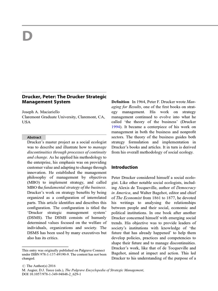 Drucker, Peter The Drucker Strategic Management System | PDF ...
