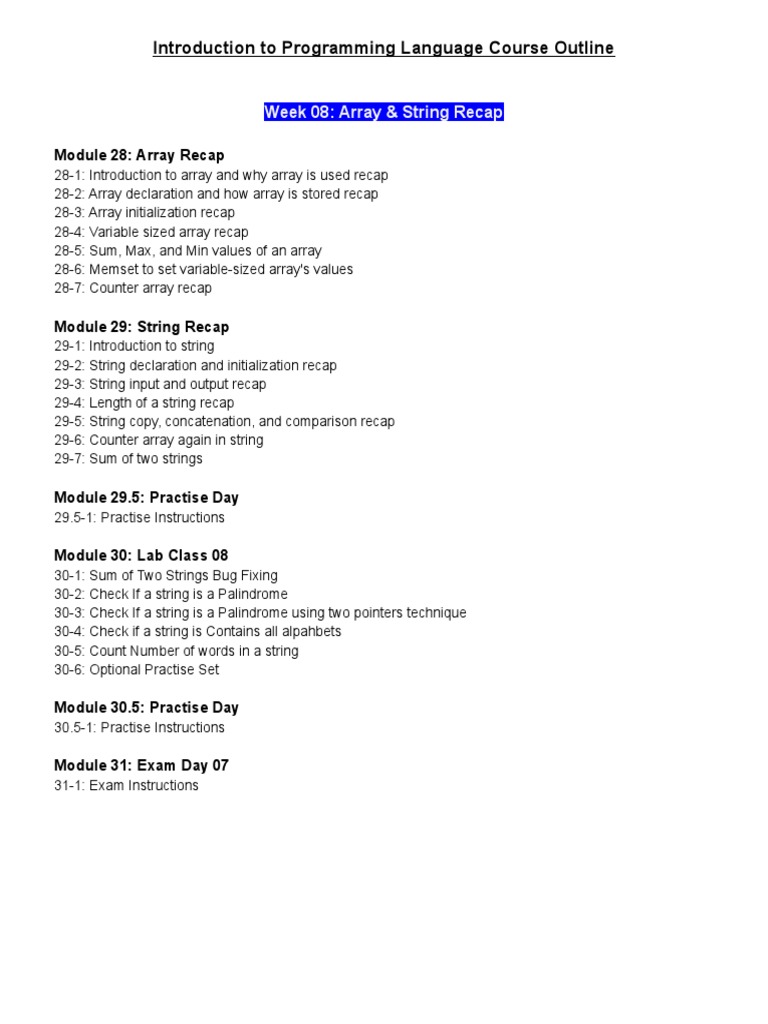 Introduction To Programming Language Course Outline | PDF | String ...