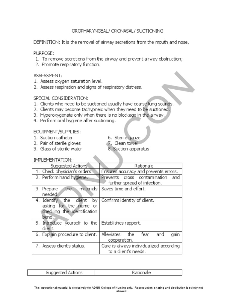 Suctioning Checklist | PDF | Respiratory Tract | Breathing