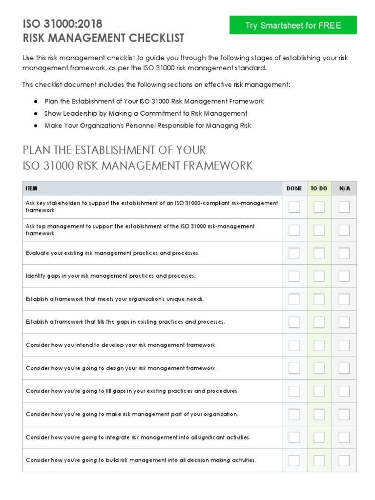 A Comprehensive Checklist for Establishing an Effective Risk Management ...