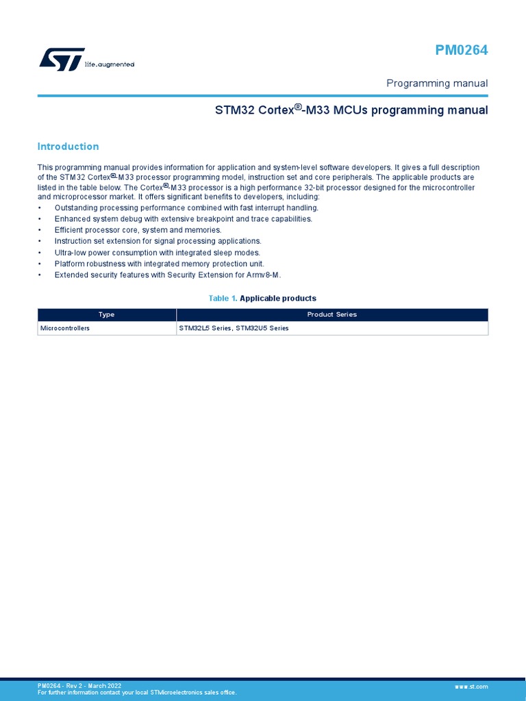 Pm0264 Stm32 Cortexm33 Mcus Programming Manual Stmicroelectronics Pdf Central Processing