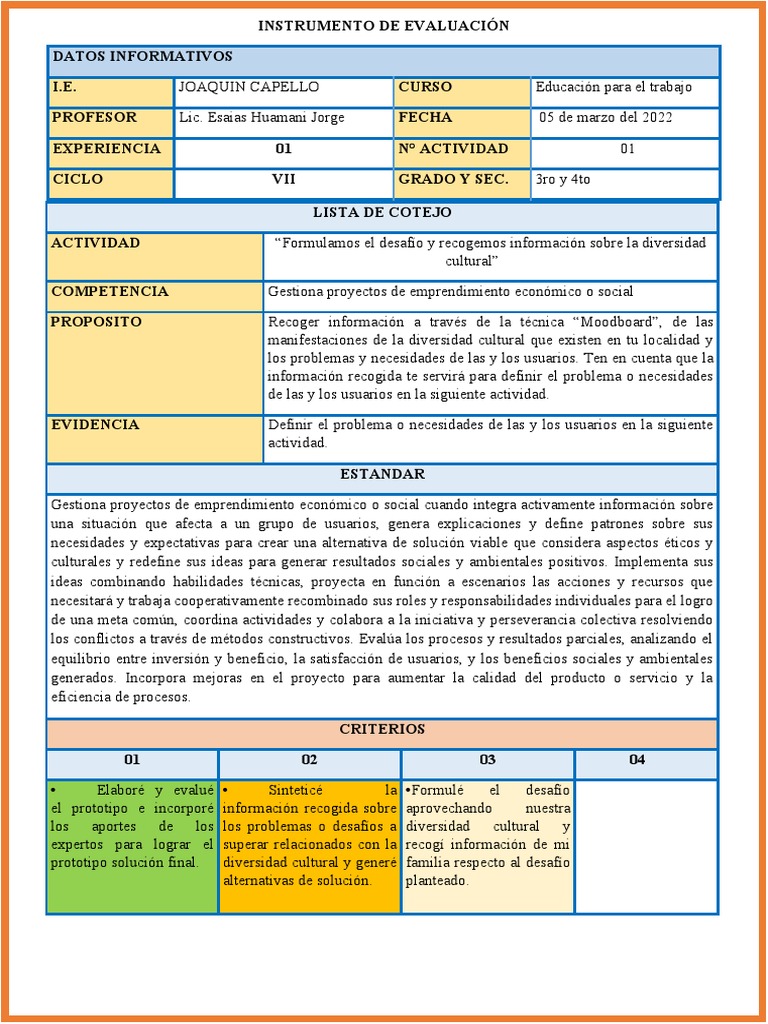 (3y4) 1 INSTRUMENTO DE EVAL. DE EPT | PDF | Iniciativa empresarial | Evaluación