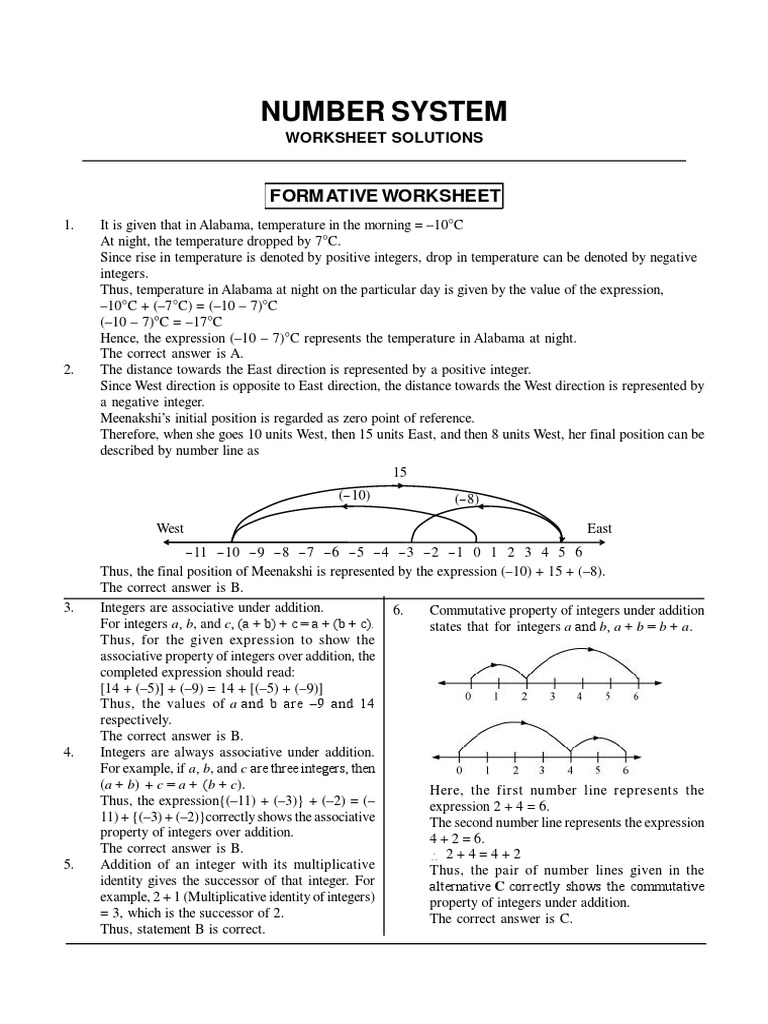 Number System: Formative Worksheet | PDF | Numbers | Integer