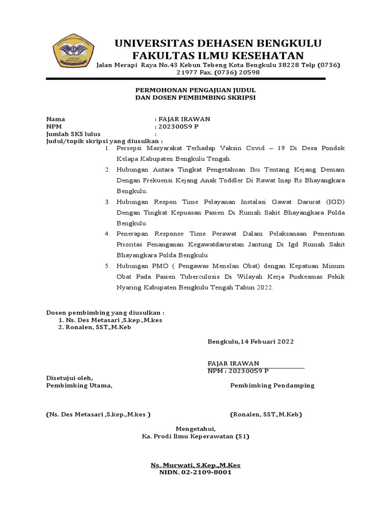 Permohonan Judul Fajar Irawan-2 | PDF