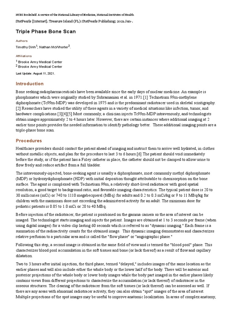 Triple Phase Bone Scan - StatPearls - NCBI Bookshelf | PDF | Medical ...
