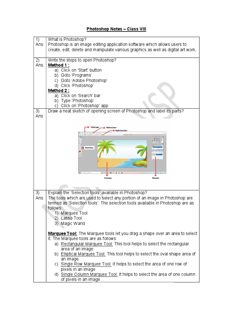 Photoshop Notes Class 8 | PDF | Adobe Photoshop | Software