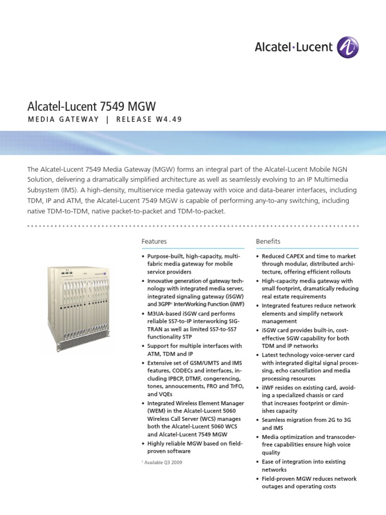 Alcatel-Lucent 7549 MGW: Media Gateway - Release W4.49 | PDF | Ip ...