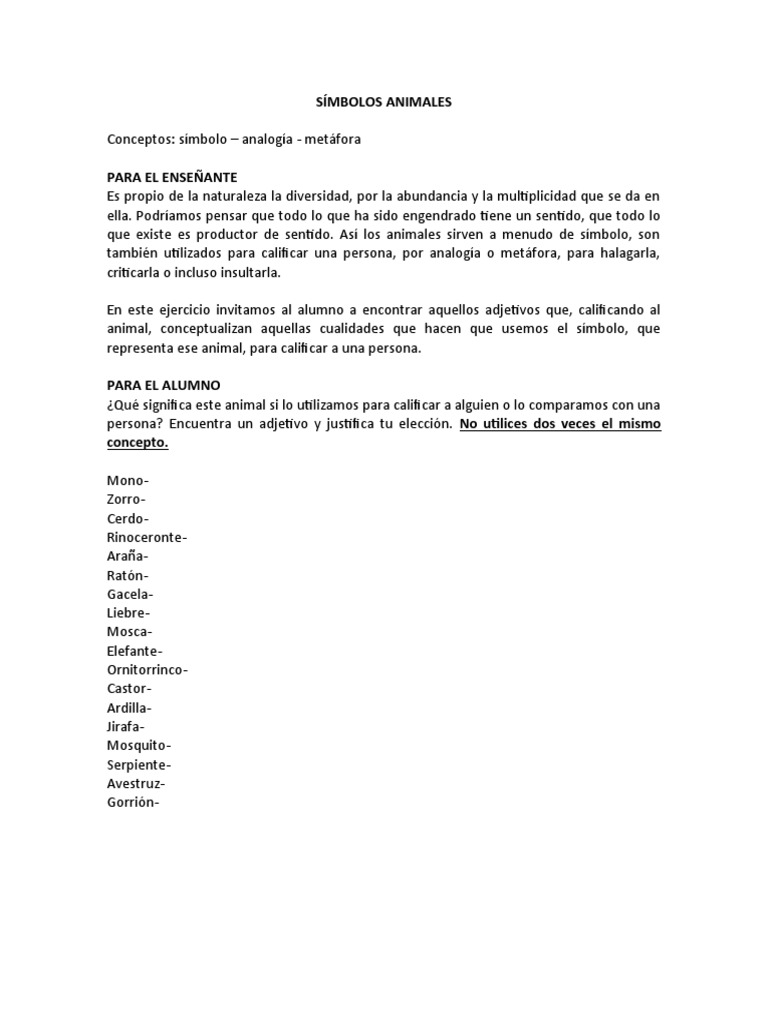 Símbolos Animales | PDF | Artes del Lenguaje y Comunicación