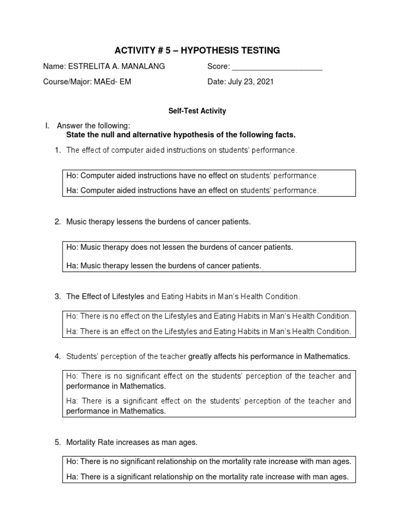 Hypothesis Testing Examples and Solutions | PDF | Statistical ...