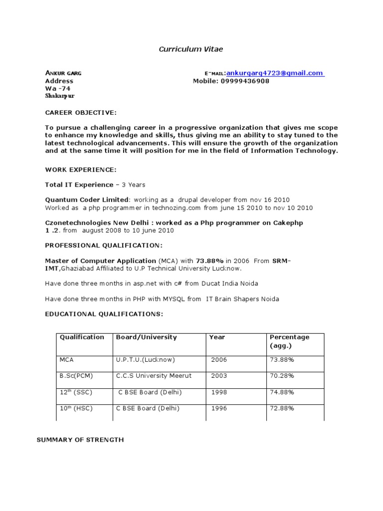 Resume Drupal Php