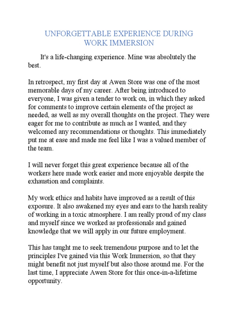 Unforgettable Experience During Work Immersion | PDF | Point Of Sale ...