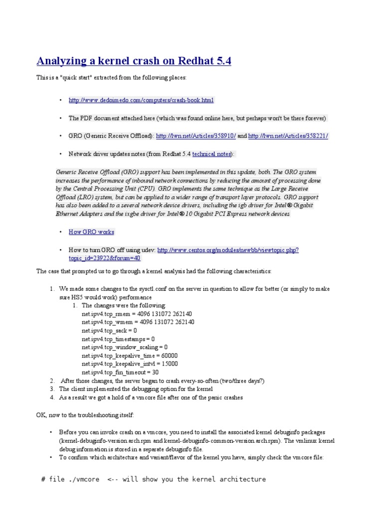 Analyzing Kernel Crash On Red Hat Pdf Network Interface Controller Device Driver