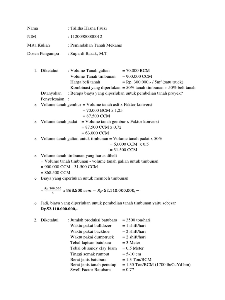 Soal Dan Penyelesaian Pemindahan Tanah Mekanis | PDF