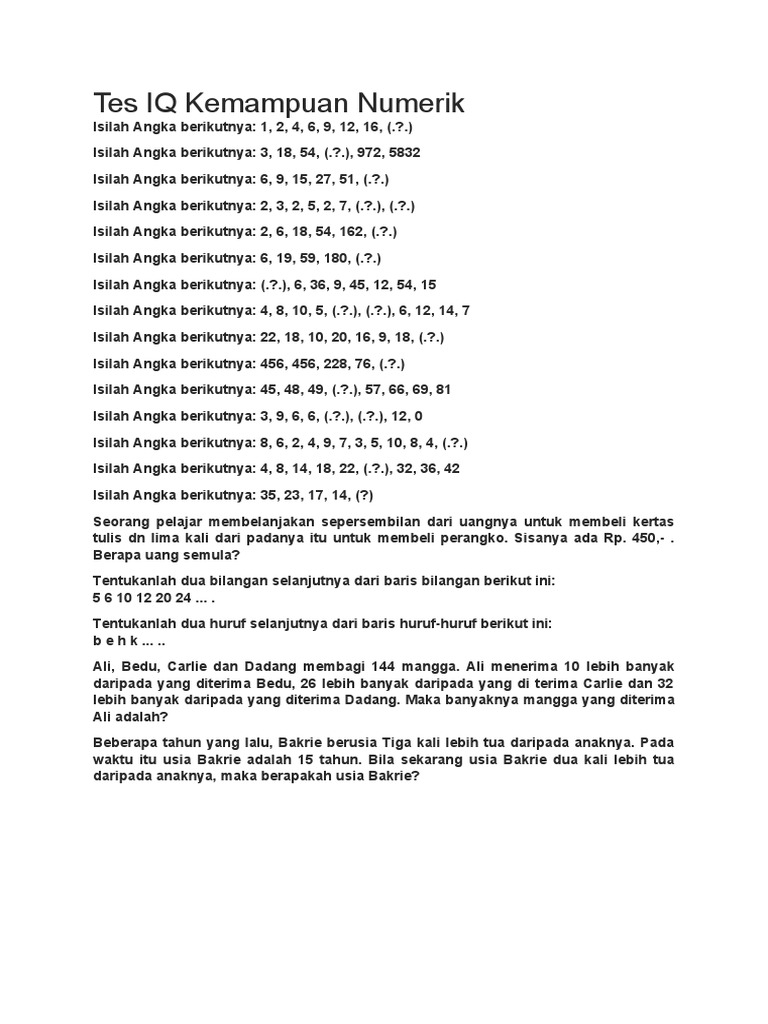 Tes IQ Kemampuan Numerik | PDF