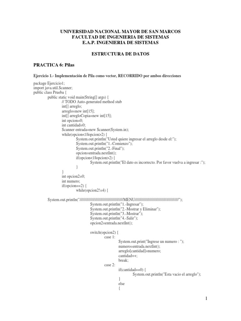 Implementación de pilas mediante vectores y listas enlazadas en Java | PDF | Estructura de datos ...