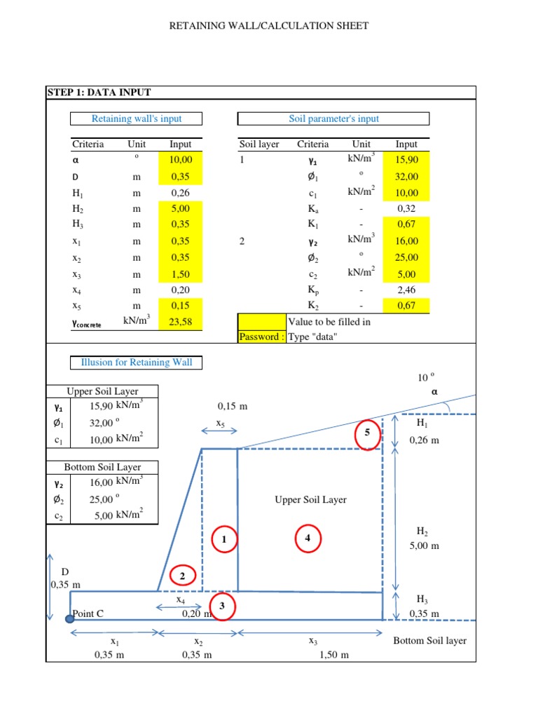 Retaining Wall Calculation Sheet | PDF | Science & Mathematics ...
