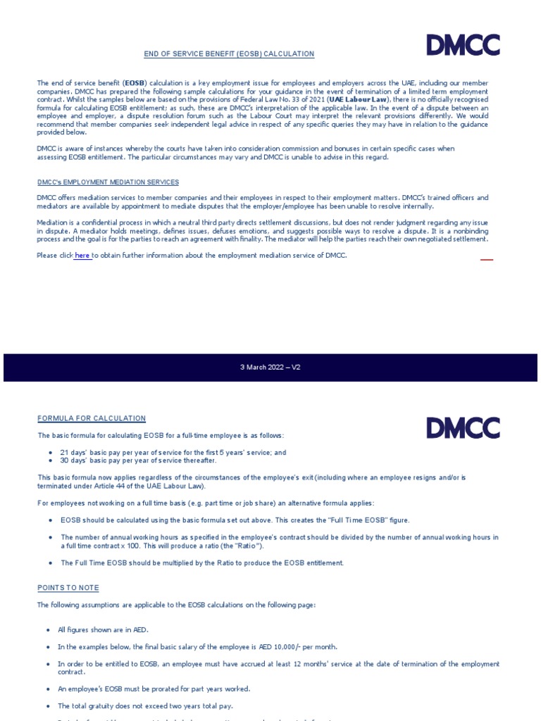 End of Service Benefit EOSB Calculation-English-V2 | PDF | Mediation ...