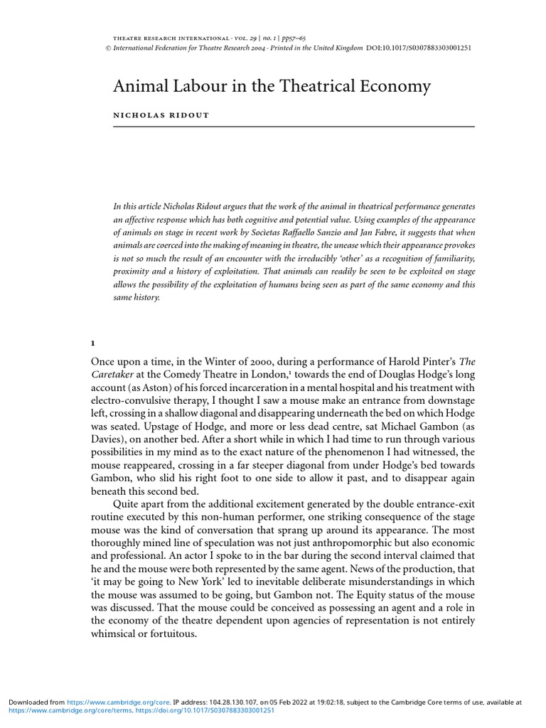Animal Labour in The Theatrical Economy: Nicholas Ridout | PDF | Marx's ...