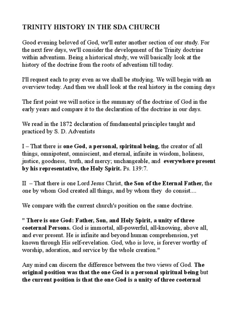 Trinity History in The SDA Church | PDF | God The Father | Trinity