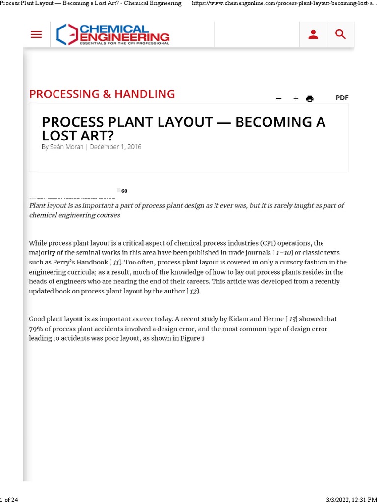 Process Plant Layout - Becoming A Lost Art - Chemical Engineering | PDF