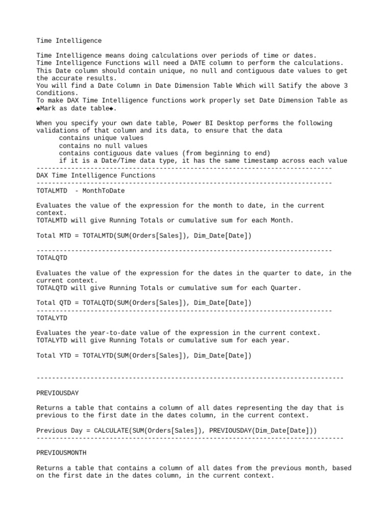 DAX Functions Time Intelligence | PDF