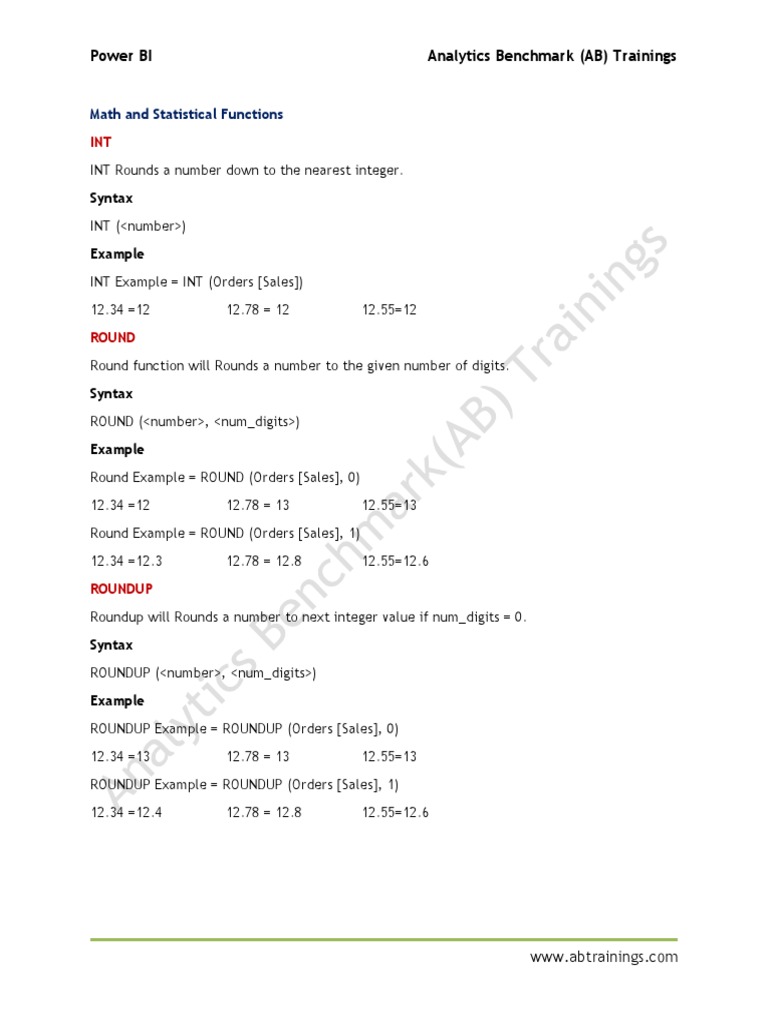 DAX Functions - Math and Statistical Functions | PDF | Numbers | Square ...