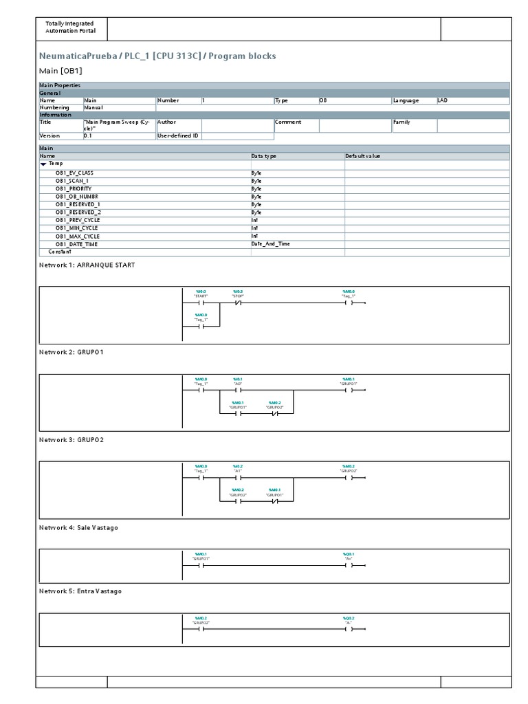 Neumaticaprueba / PLC - 1 (Cpu 313C) / Program Blocks: Main (Ob1) | Unduh gratis PDF | Integer ...