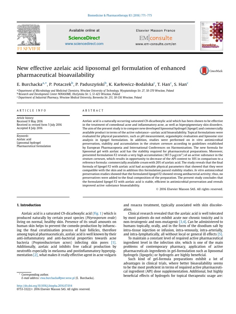 New Effective Azelaic Acid Liposomal Gel Formulation of Enhanced ...