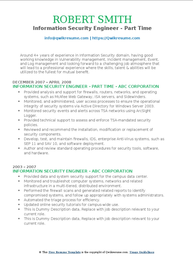 Robert Smith: Information Security Engineer - Part Time | PDF ...