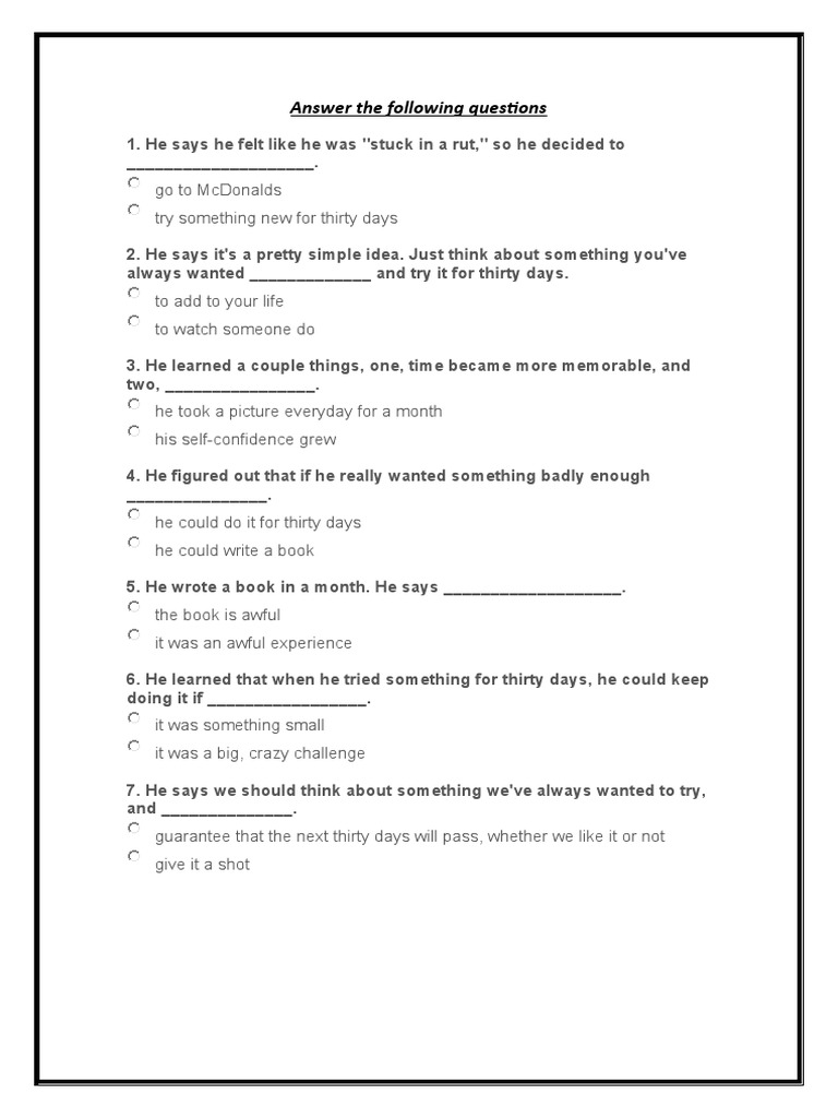 Answer The Following Questions | PDF