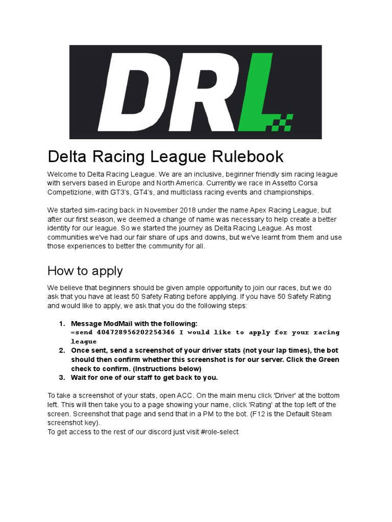 Delta Racing League Rulebook v1.3 | PDF | Motorsport Competitions ...