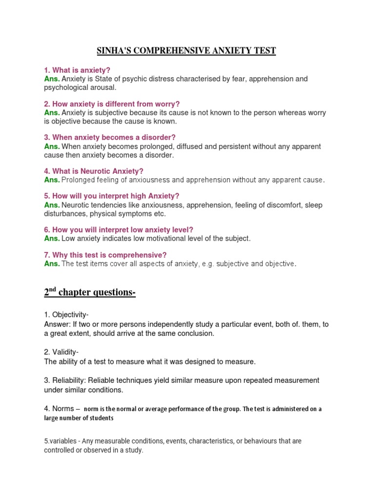 Sinha'S Comprehensive Anxiety Test | PDF | Anxiety | Experiment