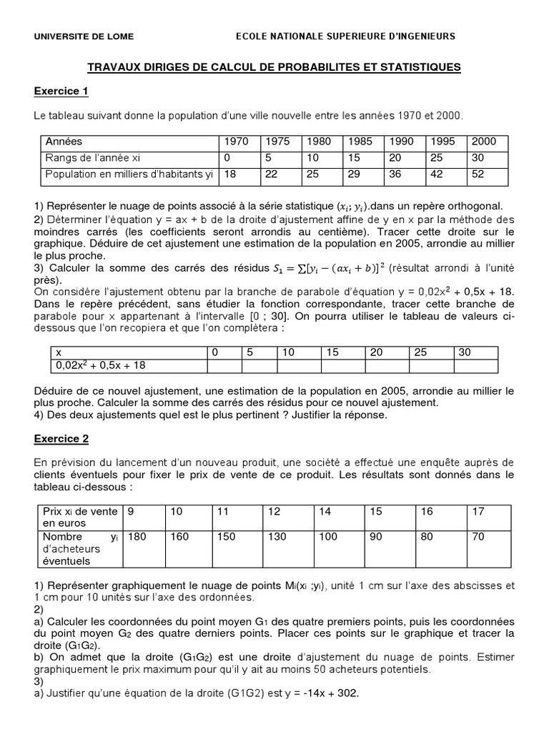 TD Statistique A Deux Variables Ensi Annee Academique 2020-2021 | PDF ...
